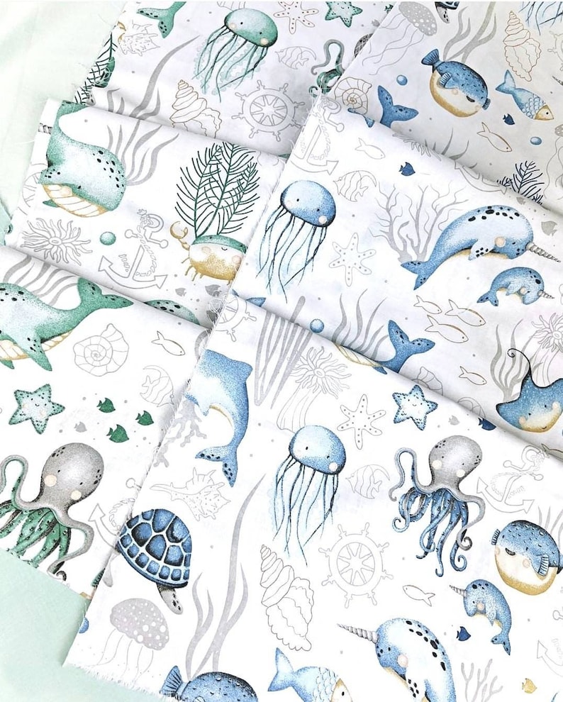 Sea Life Cotton Fabric Ocean and Marine Fabric Sea Turtles - Etsy