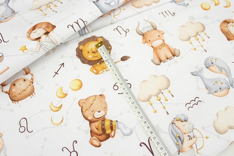 Baby Zodiac Signs Cotton Fabric by the Yard, Baby Fabric, Astrology ...