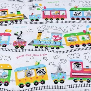 Cotton Fabric,train Fabric,animal Fabric,zoo Train Fabric,half Yard ...