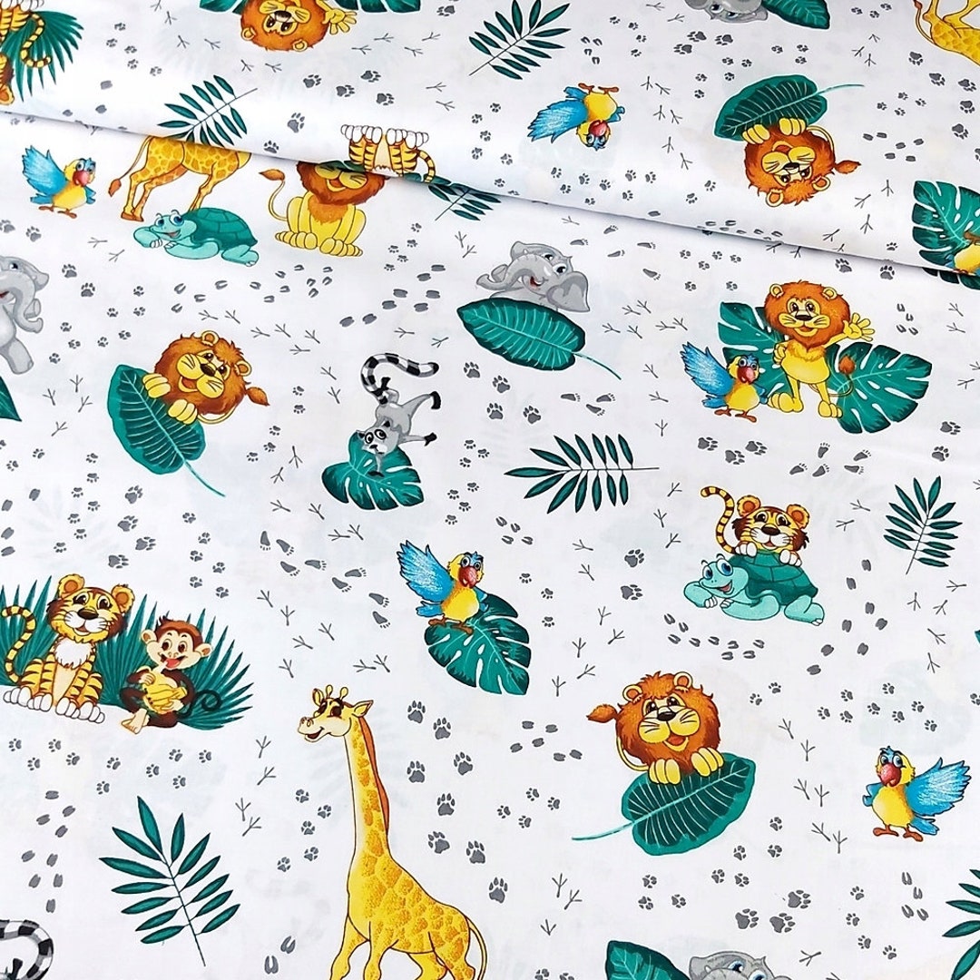 Animals Fabric, Jungle Animals Fabric, Cotton Fabric, African Animals ...