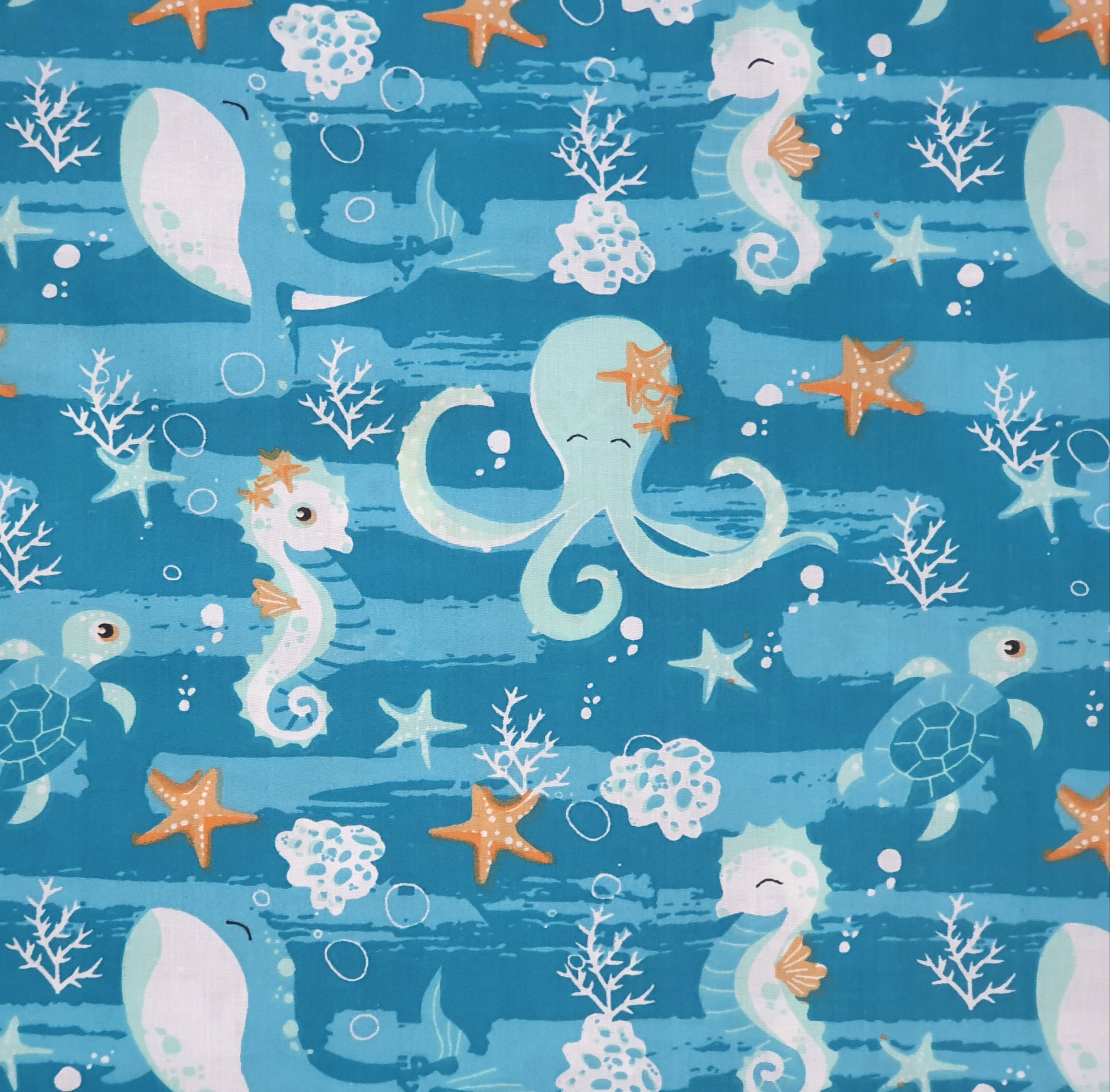 Sea Animals Fabric Sea Horses Fabric Whale Octopus Cotton - Etsy