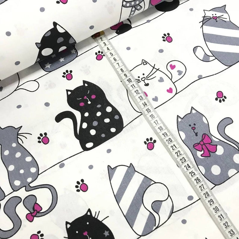Cat Fabric by the Yard Cotton Fabric Cat Print Baby Fabric | Etsy
