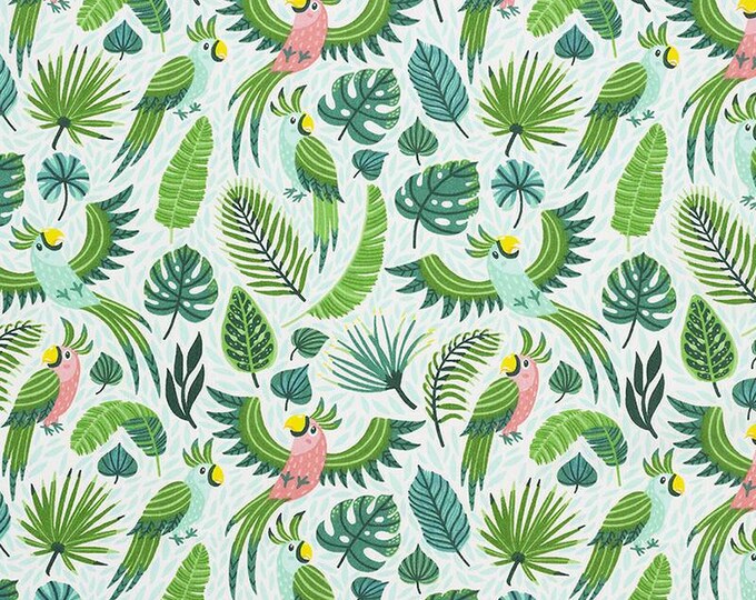 Summer Preppy Birds Tropical Fabric Pink Cockatoo by C Manning Summer ...