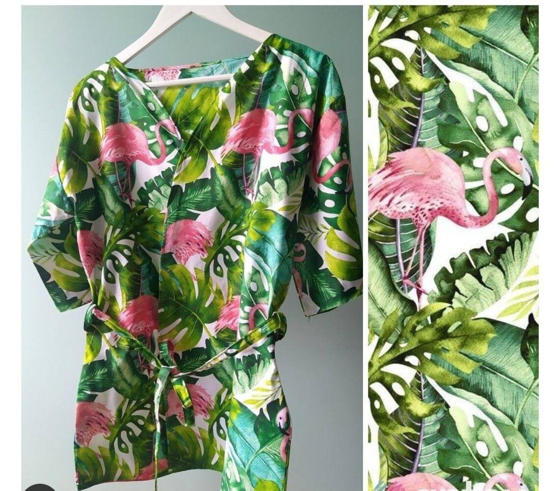 Flamingos Cotton Fabric Flamingo Fabric by the Yard Monstera - Etsy