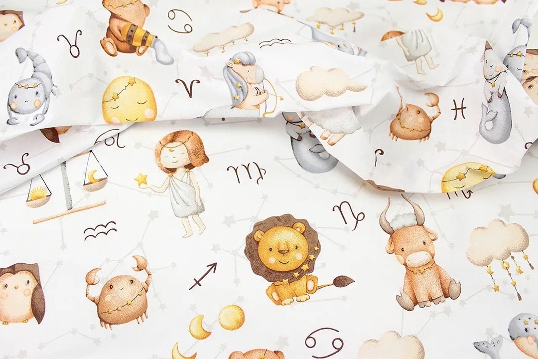 Baby Zodiac Signs Cotton Fabric by the Yard, Baby Fabric, Astrology ...