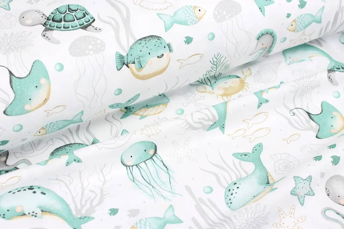 Sea Life Cotton Fabric Ocean and Marine Fabric Sea Turtles - Etsy