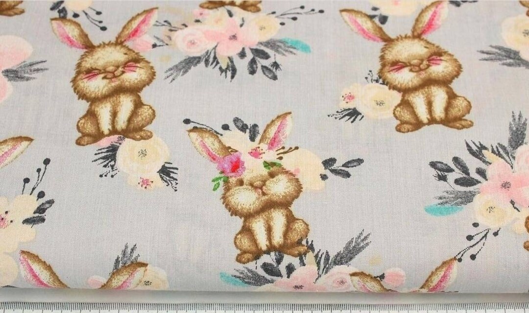 Rabbits Fabric,bunny Fabric,bunnies and Flowers Fabric,fabric by the ...