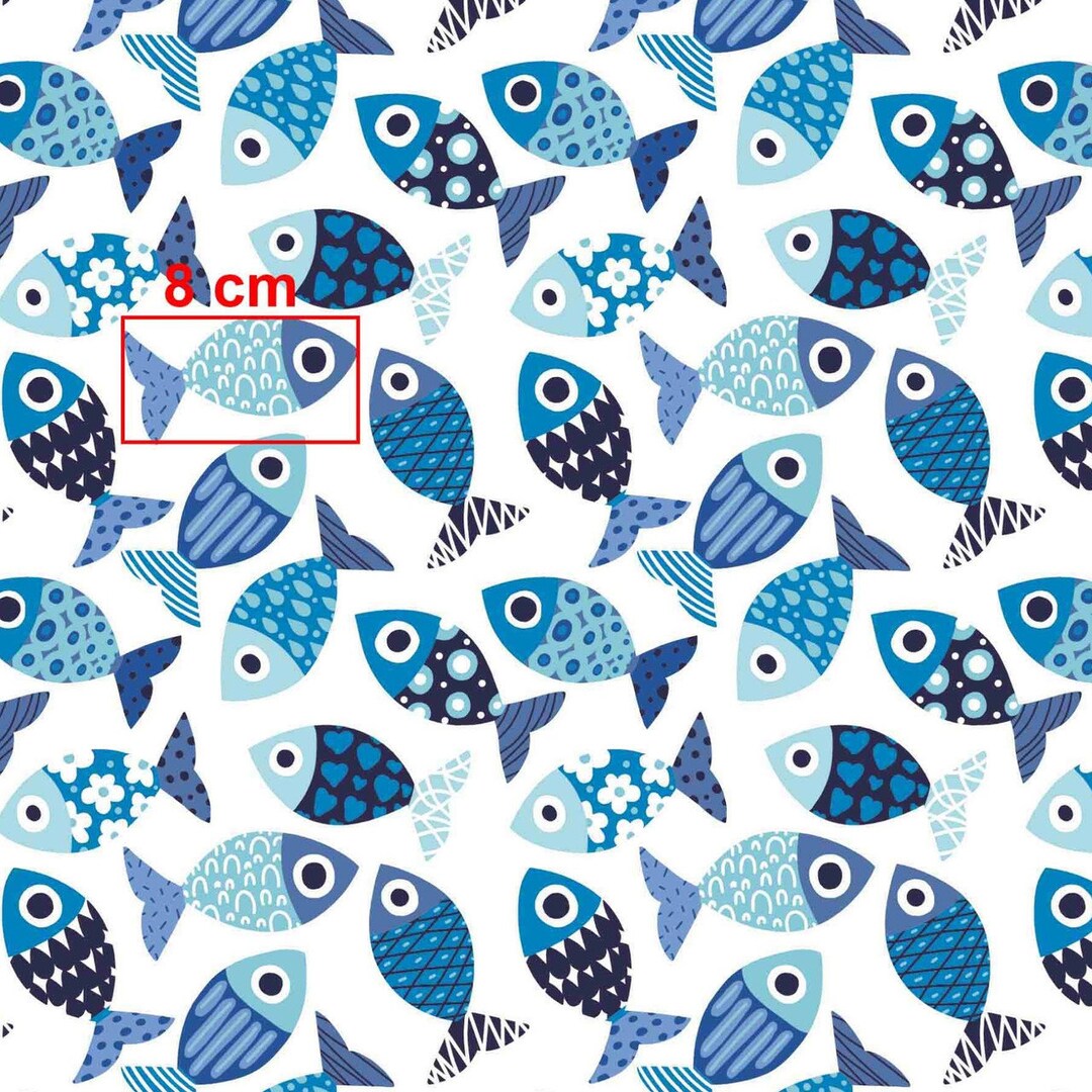 Fish Cotton Fabric by the Yard, Multicolored Fish Fabric,modern ...
