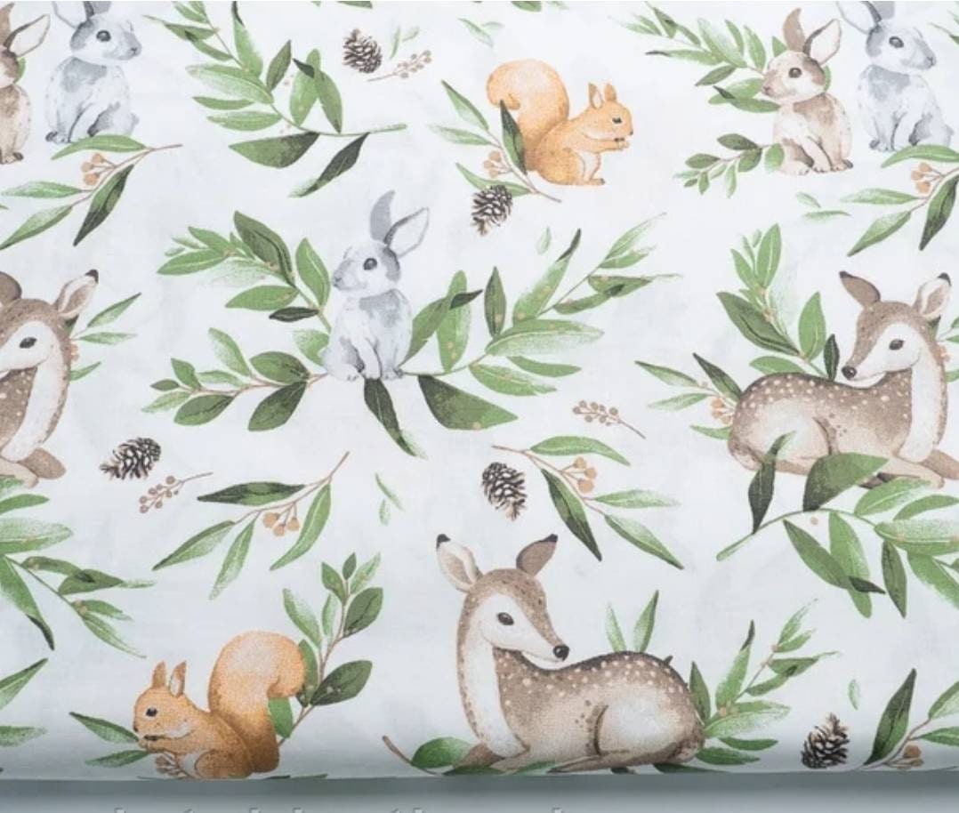 Forest Animals Cotton Fabric Deer Fabric Bunny Fabric | Etsy