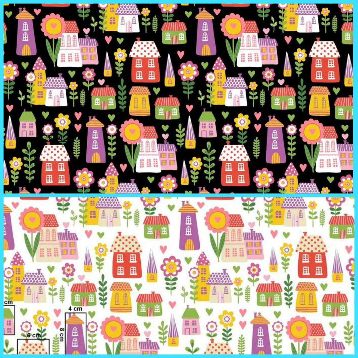 Colorful Houses Fabricfabric by the Yardtown Country Houses | Etsy