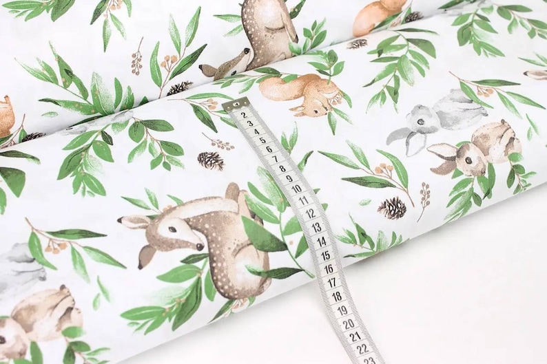 Forest Animals Cotton Fabric Deer Fabric Bunny Fabric - Etsy
