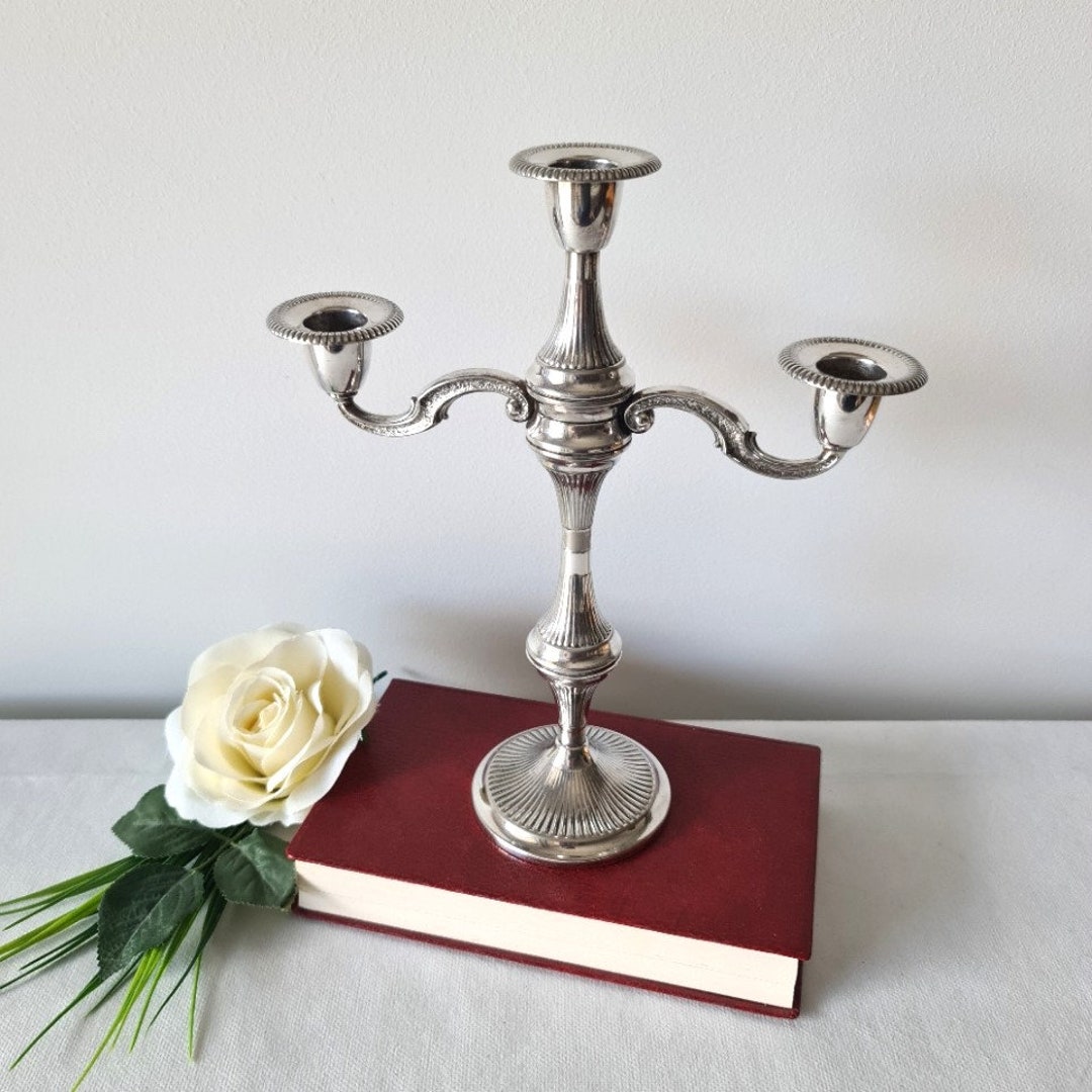 Silver Candlestick Holder, Ianthe Vintage Triple Candle Stick Holder ...
