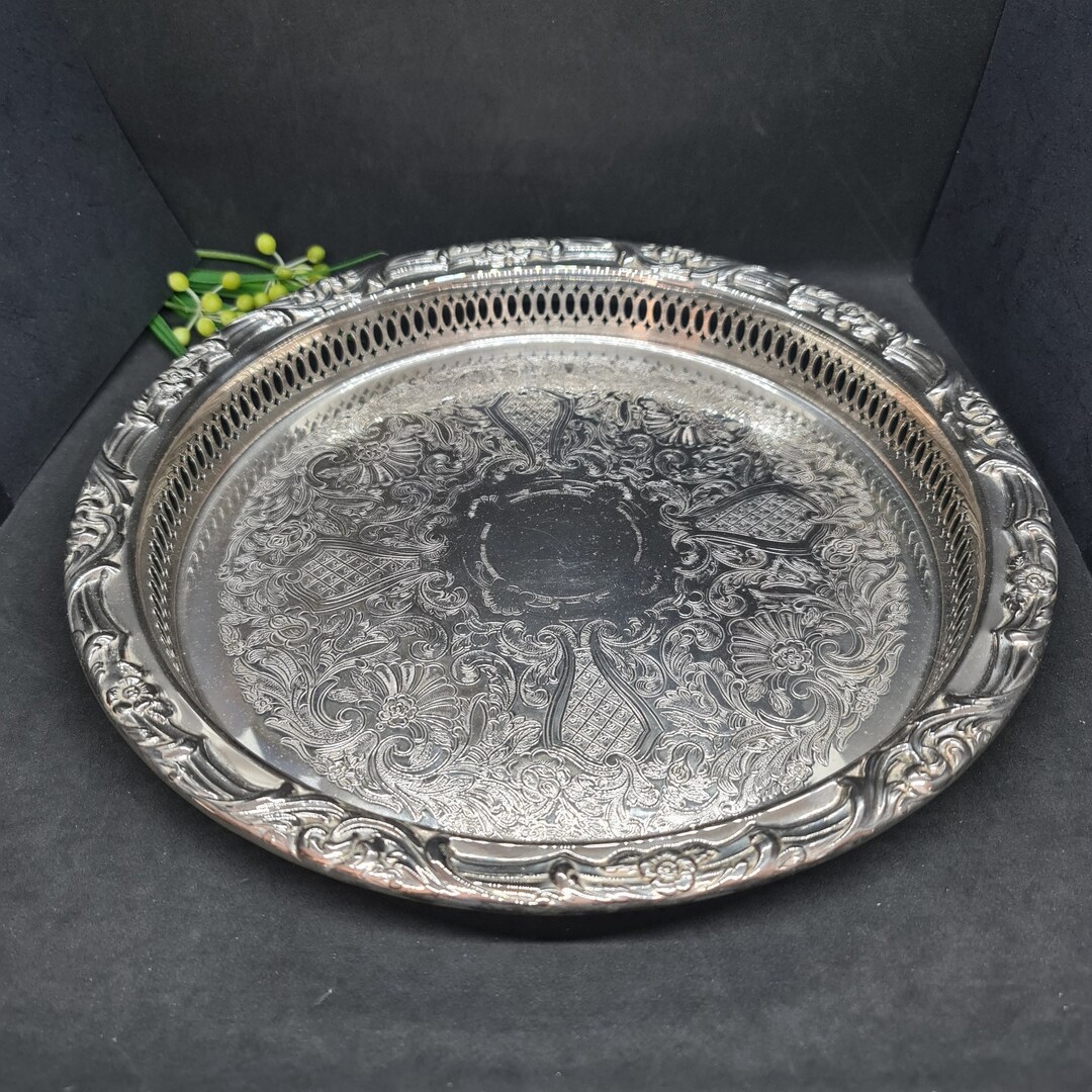 Silver Tray, Rare Ranleigh Vintage Silver Plated Gallery Serving Tray ...