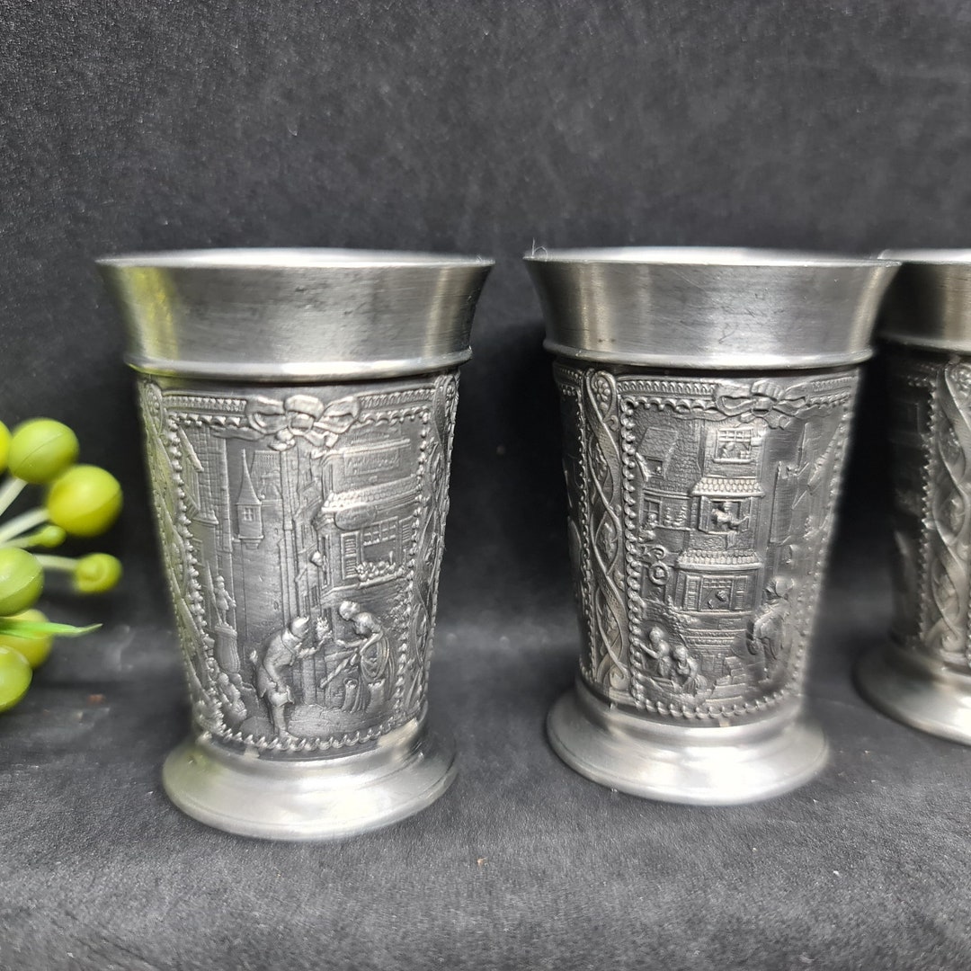 Pewter Zinn Becker Stuttgard Wine Beaker, Embossed Shot Cup, Glass ...