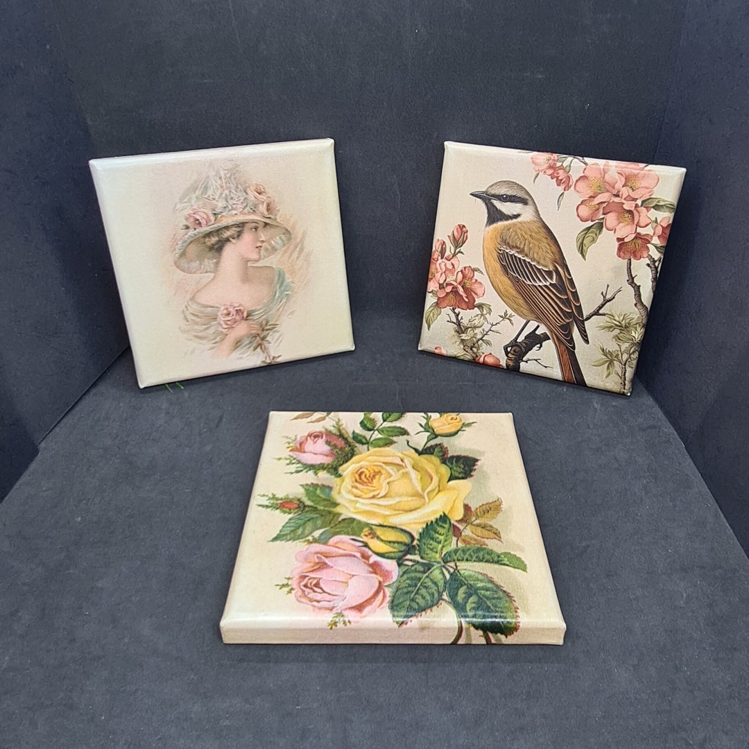 Decor Canvas, Small Square Hand Decoupaged Wall Canvas, Desk, Bookcase ...