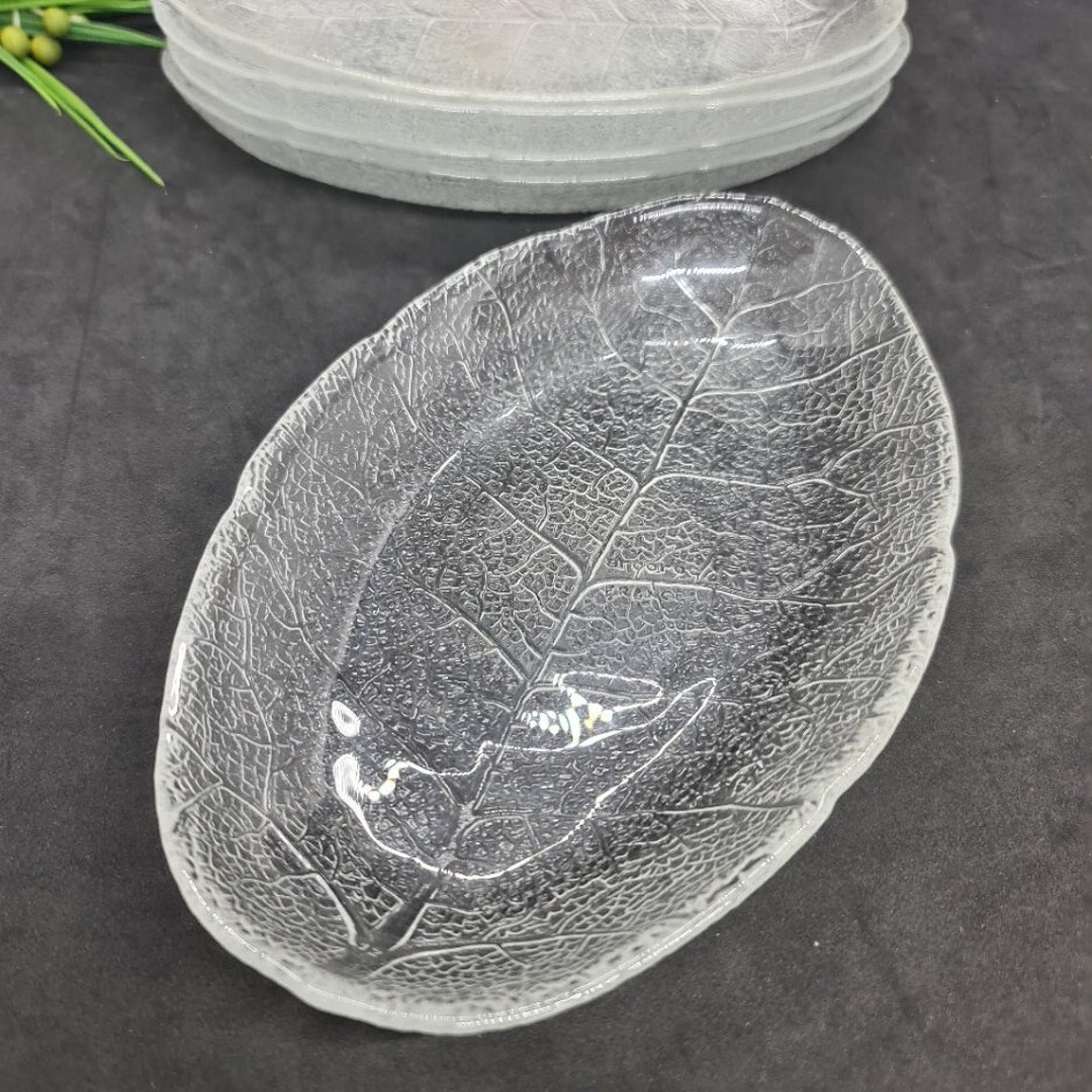 Plate Arcoroc Aspen Glass Vintage Plates, Leaf Design, Set of 5 Oval ...