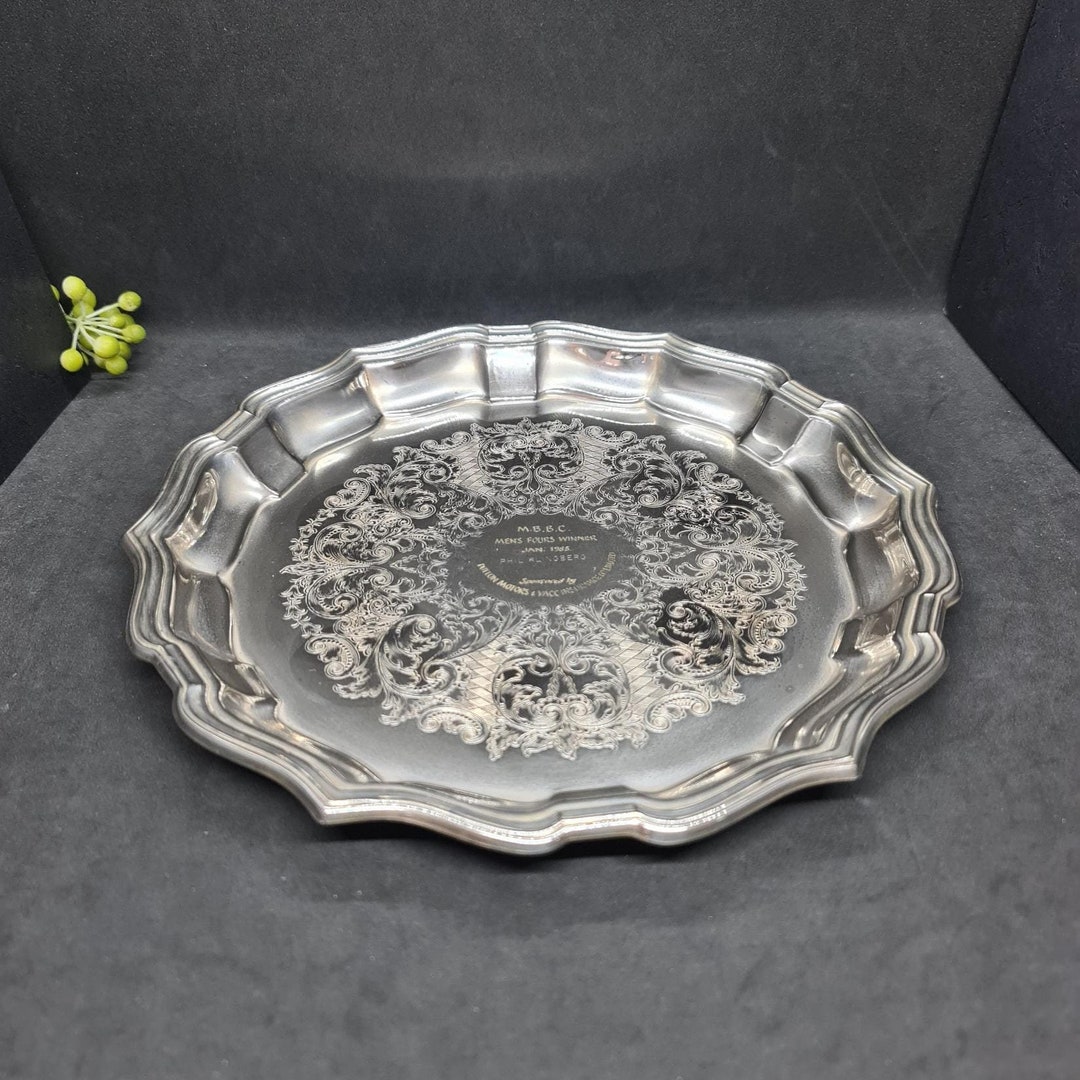 Silver Tray, Ranleigh Vintage Round Silver Plated Small Etched Serving ...