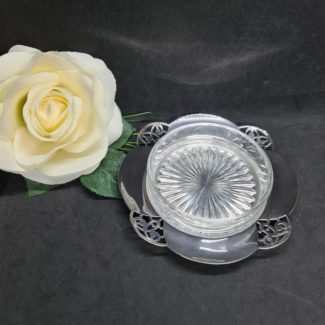Silver Caviar Dish, Silver Plated & Glass Butter Dish, Small Serving ...