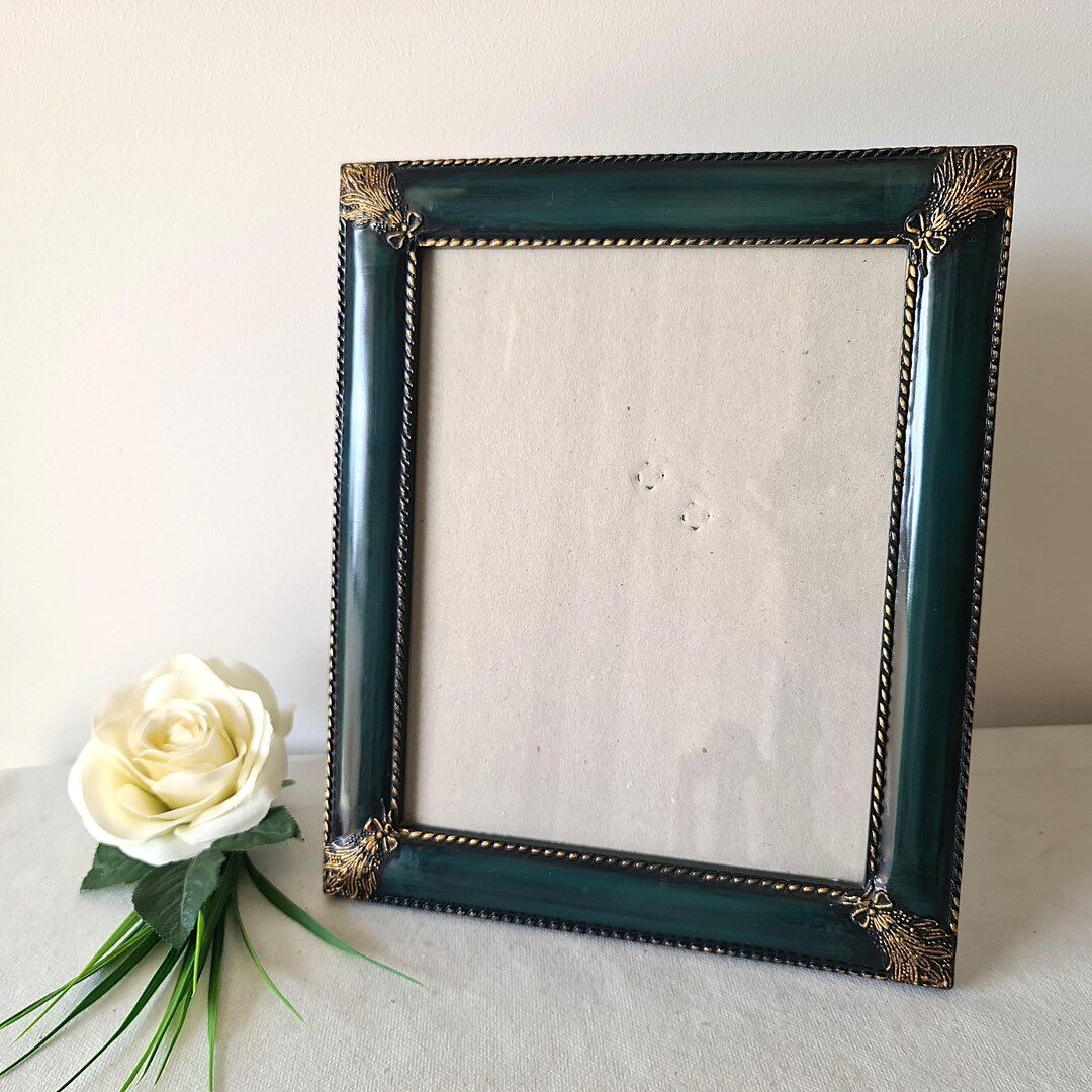 Green Gold Photo Frame, Rare Vintage Large Plastic Frame, Glass Front ...