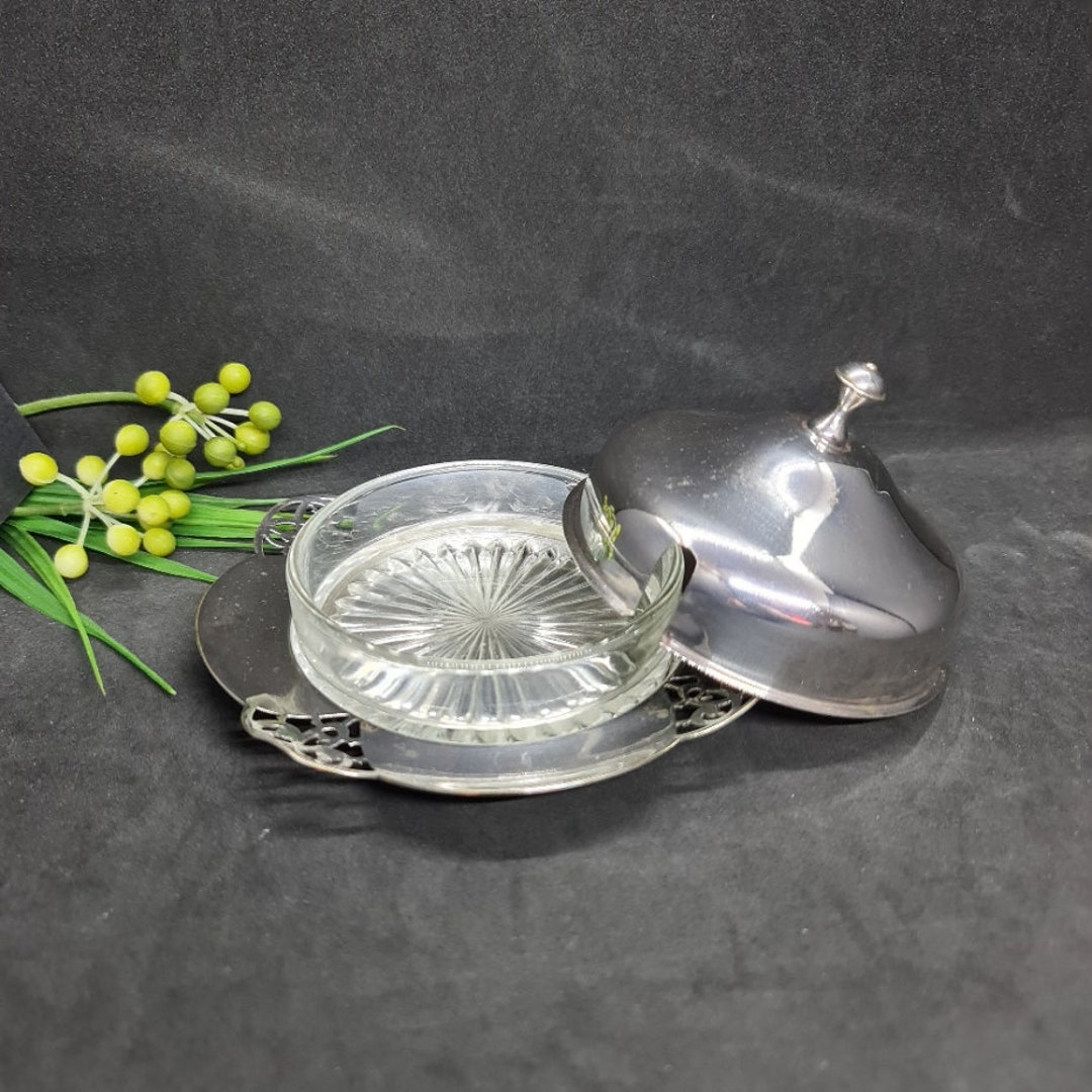 Silver Caviar Dish, Silver Plated & Glass Lidded Butter Dish, Small ...