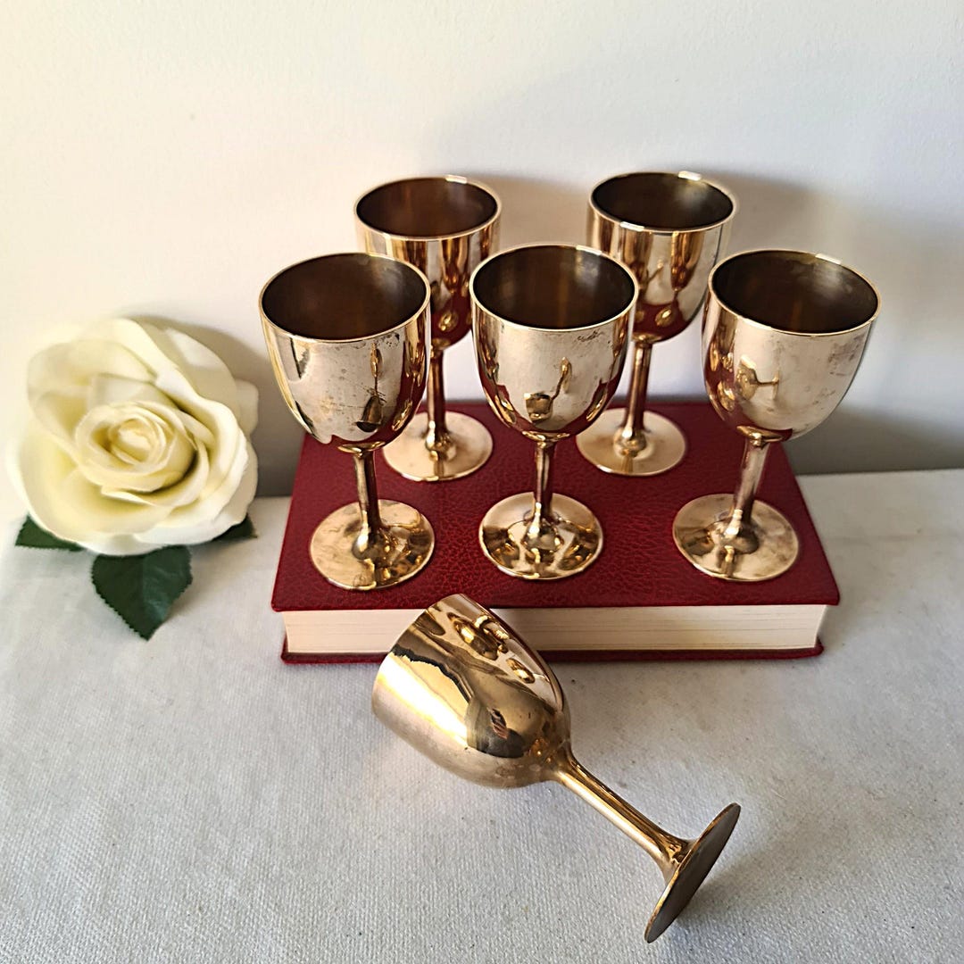 Brass Goblets, Rare Vintage Solid Brass Small Sherry, Liqueur Goblets ...