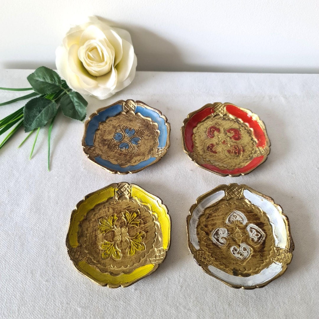 Florentine Coasters, Vintage Wood Round Handmade & Hand Painted ...