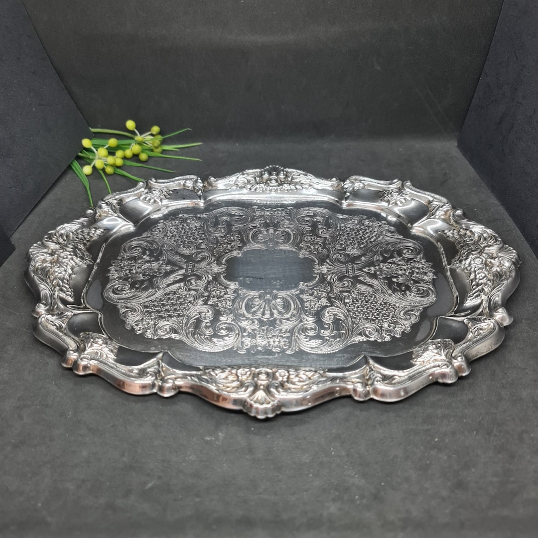 Silver Tray, Rare Ranleigh Vintage Silver Plated Oval Serving Tray ...