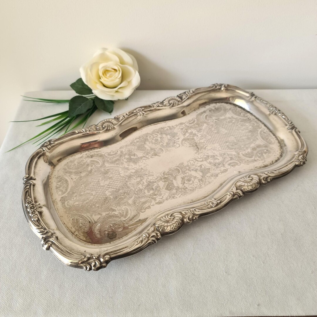 Silver Tray, Ranleigh Vintage Silver Plated Serving Tray, Etched Design ...