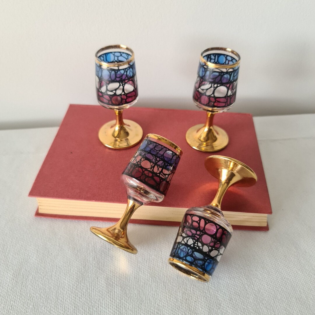 Chesterfield Mosaic Mid Century Glasses, Retro Vintage Set of 4 Shot ...