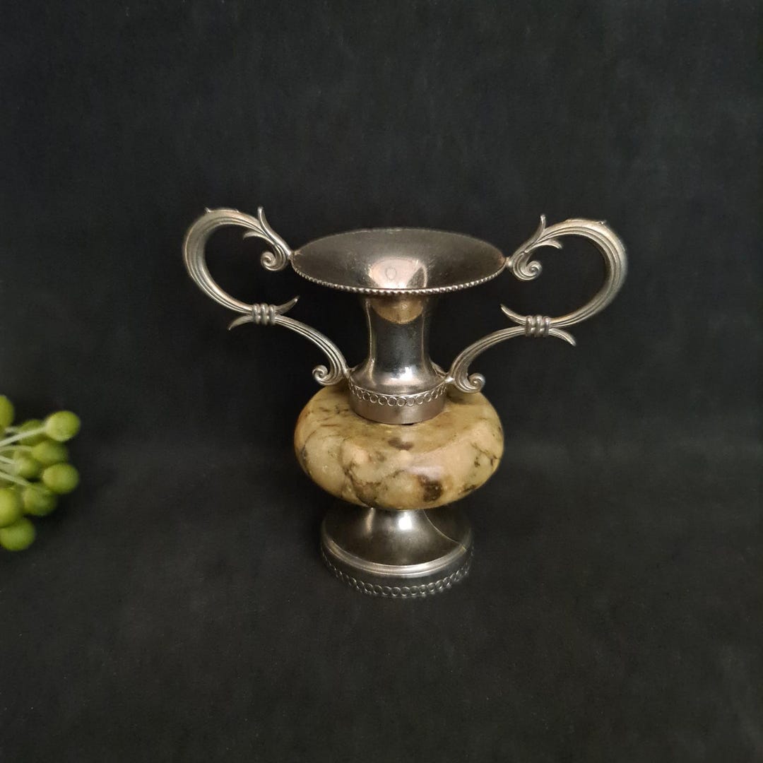 Miniature Vase, Vintage Double Handled Mini Amphora, Stone & Metal ...