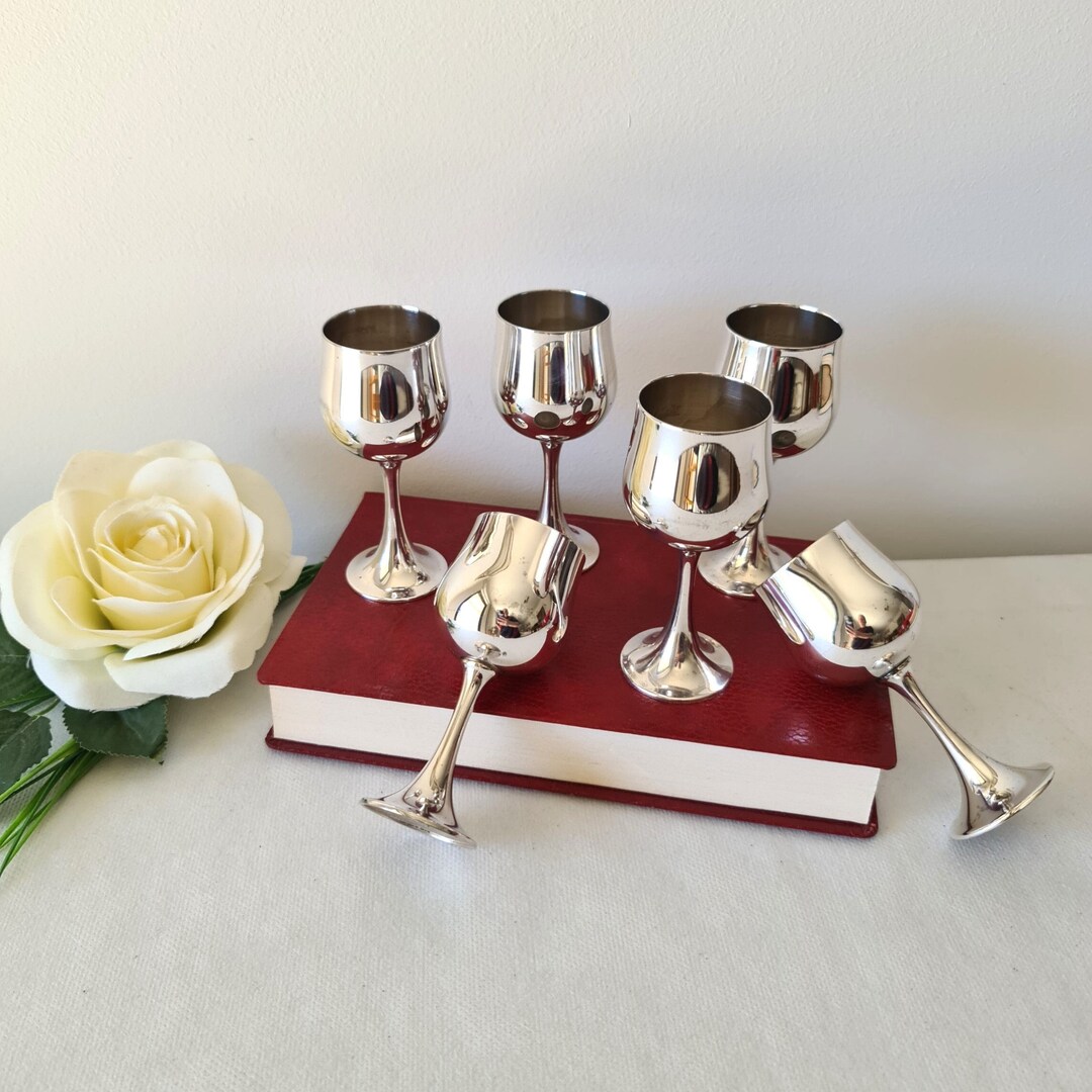 Stokes Portugal Goblets, Rare Vintage Silver Plated Small Sherry ...