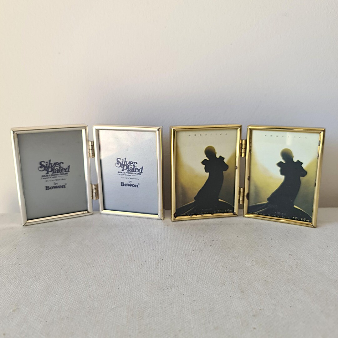 Brass & Silver Plated Double Photo Frames, Small Glass Front Picture ...