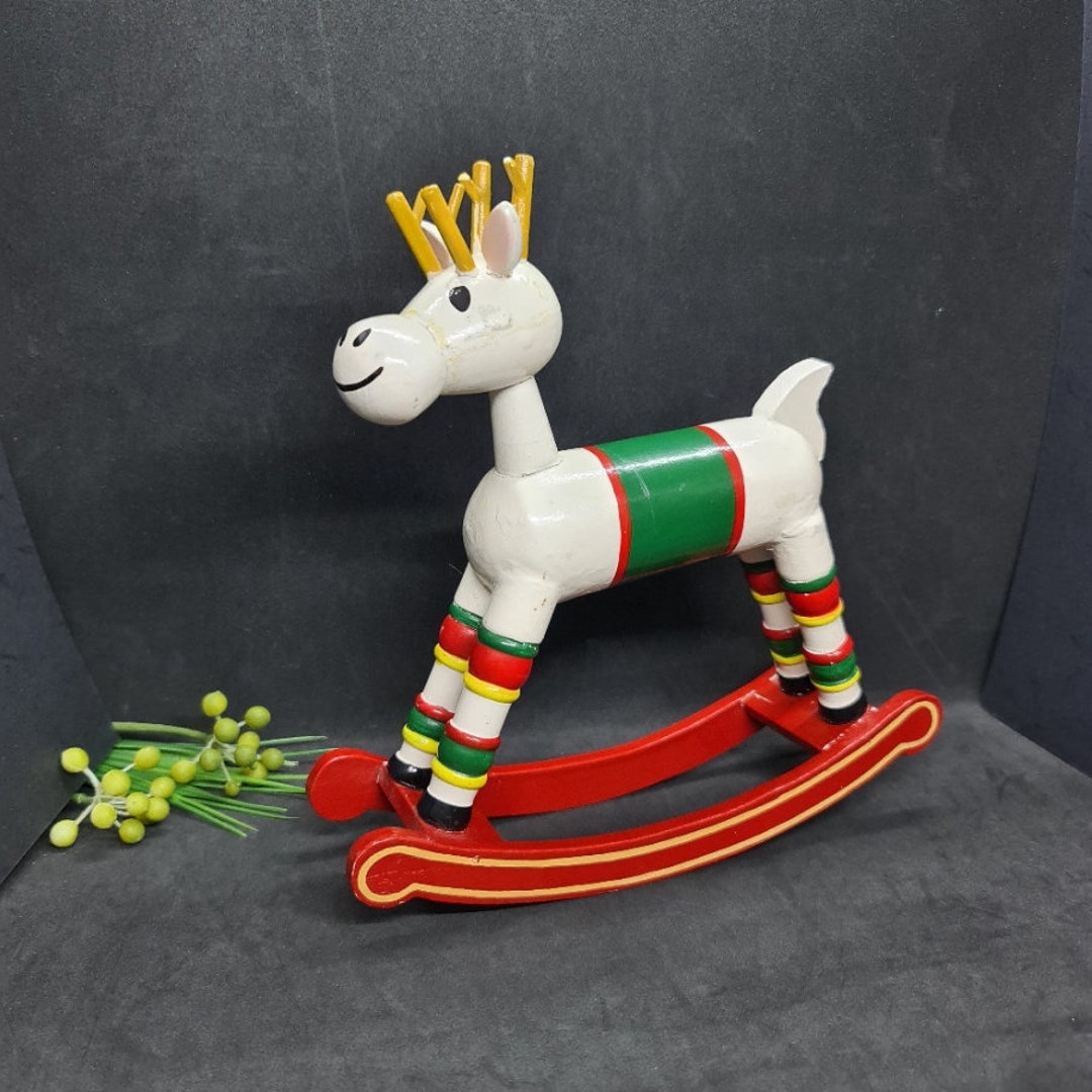 Rocking Reindeer, Mid Century Vintage Wood Collectable Toy, Nursery ...