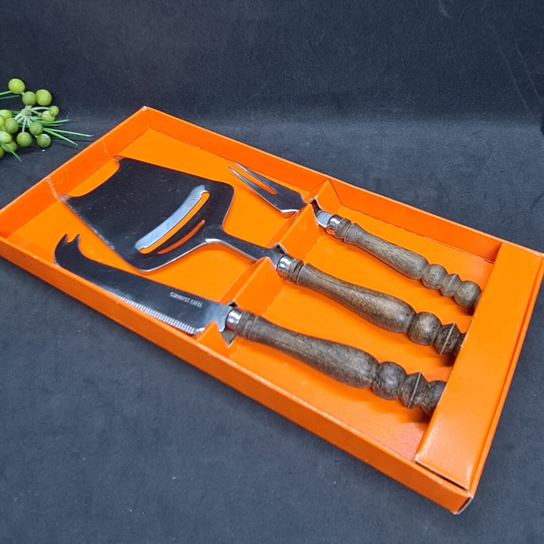 Cheese Serving Set, 3 Piece Colonial Retro Vintage Stainless Steel ...