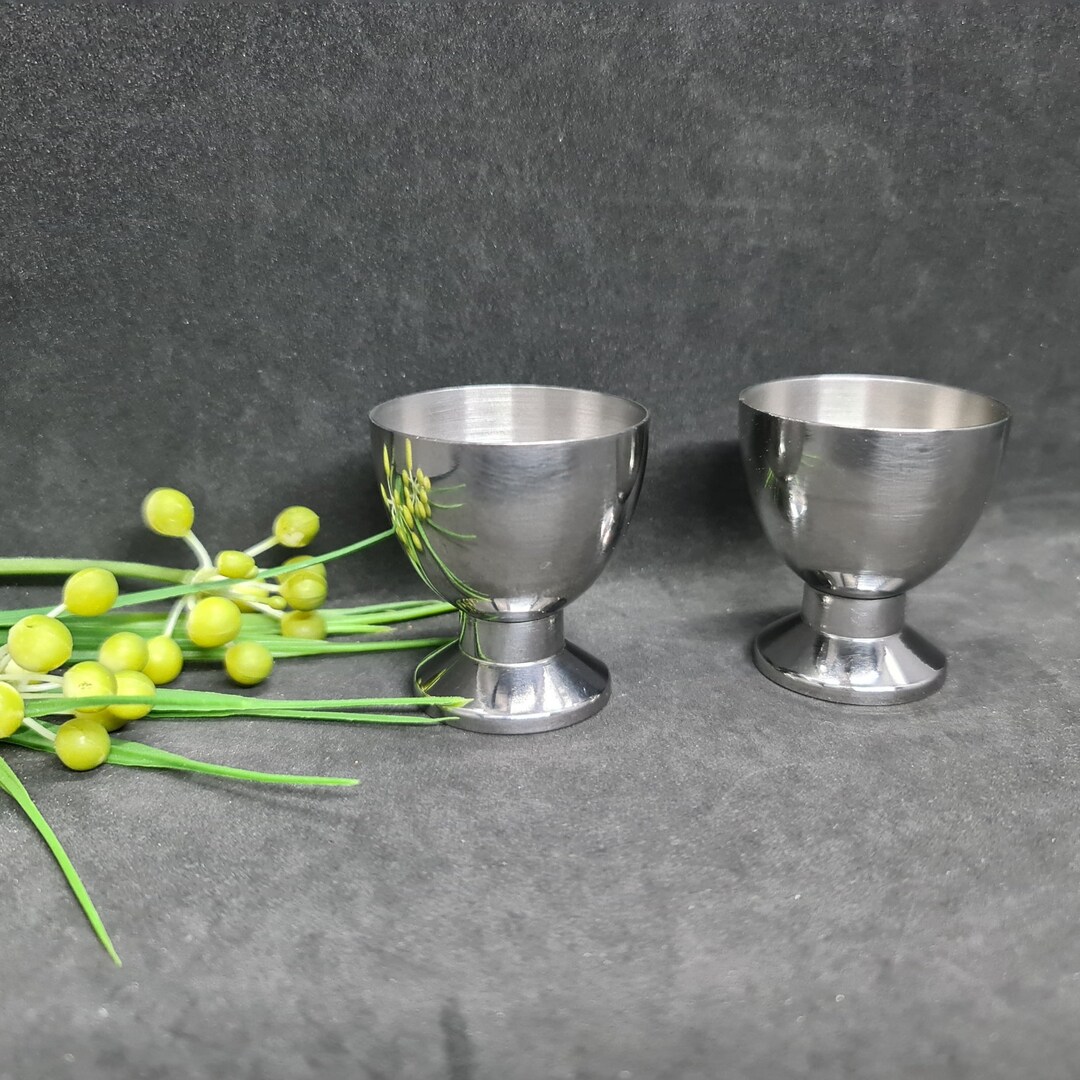 Silver Egg Cups, Rare Mid Century Vintage Stainless Steel Egg Holders ...