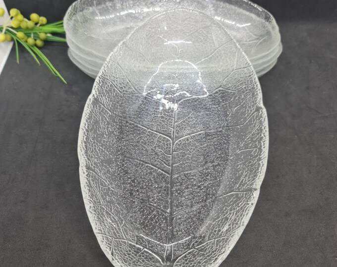 Plate Arcoroc Aspen Glass Vintage Plates, Leaf Design, Set of 5 Oval ...