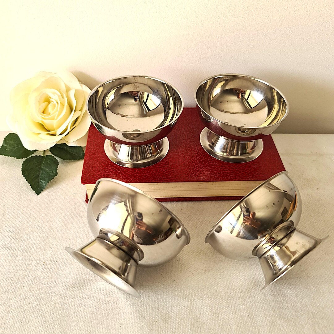 Ice Cream Cup Set, Stainless Steel Pedestal Cups, Set of 4 Desert Bowls ...