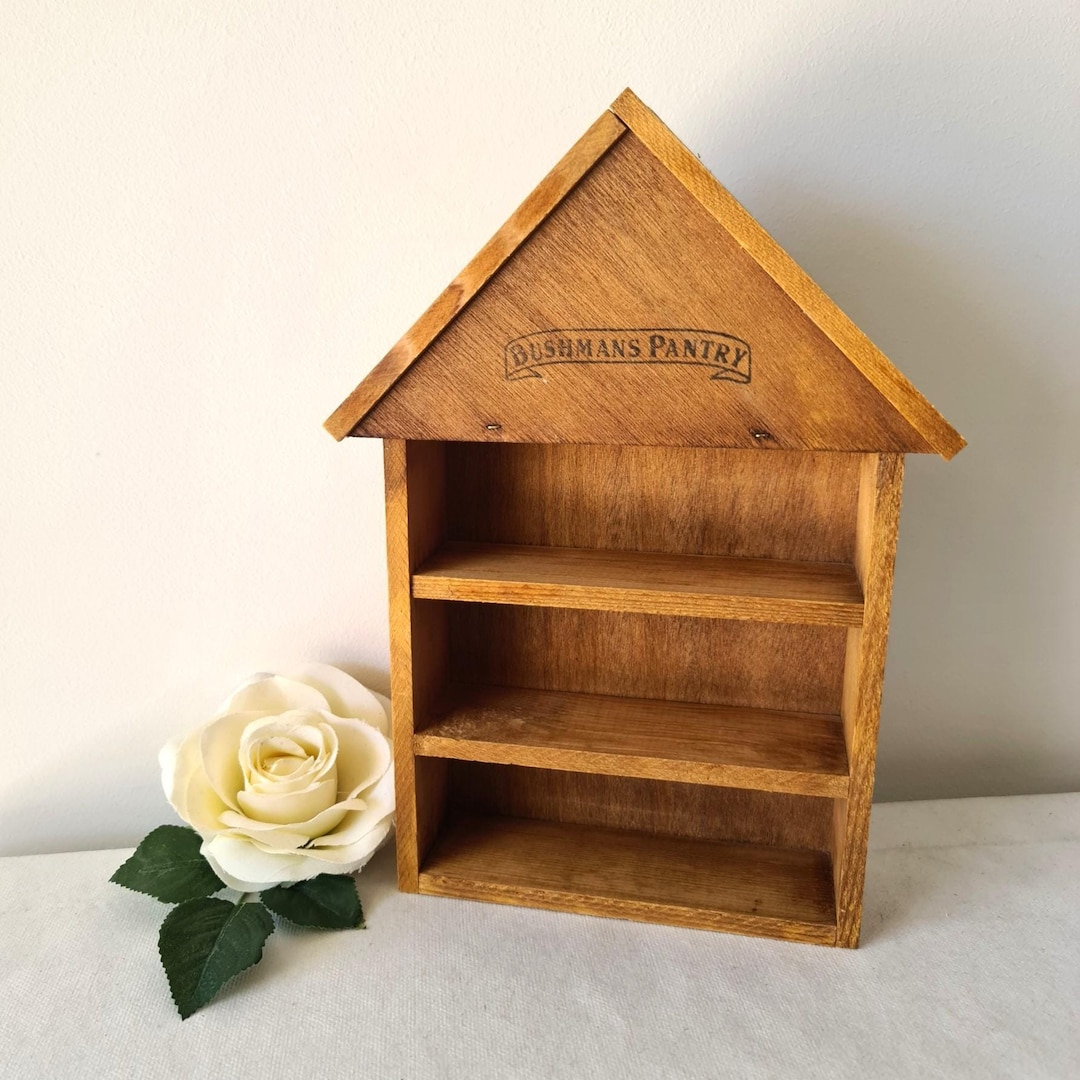 Miniature Cedar Display Shelf, Wood Stand, Small House Shape Bushmans ...