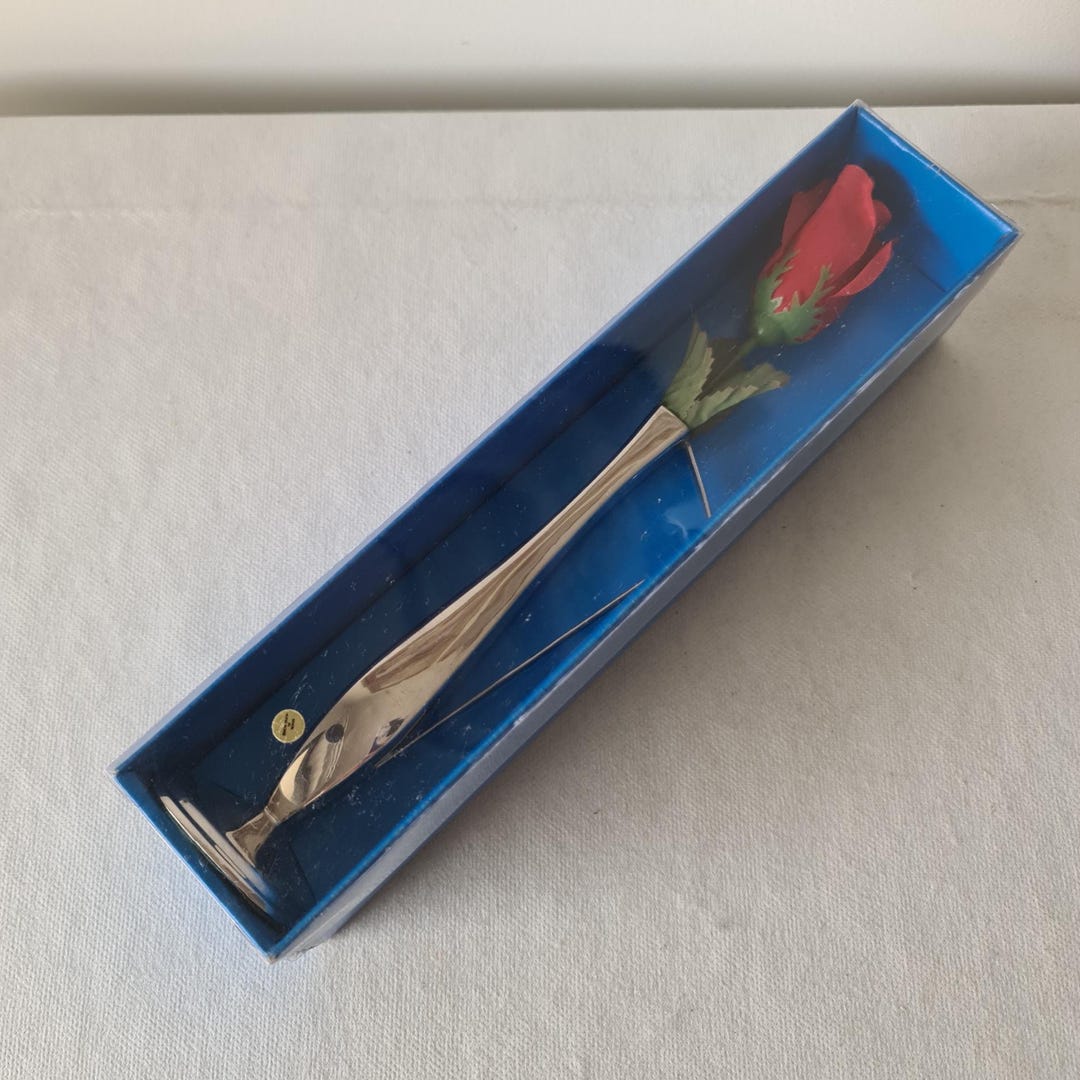 Silver Plated Bud Vase With Faux Rose and Handle, Vintage Home Decor ...