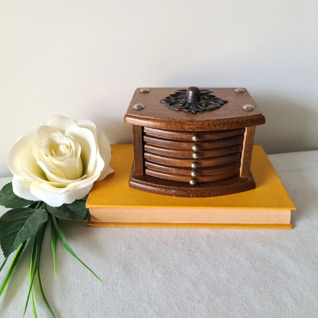 Wood Coasters, Rare Vintage Mid Century Coasters in Holder, Hardwood ...