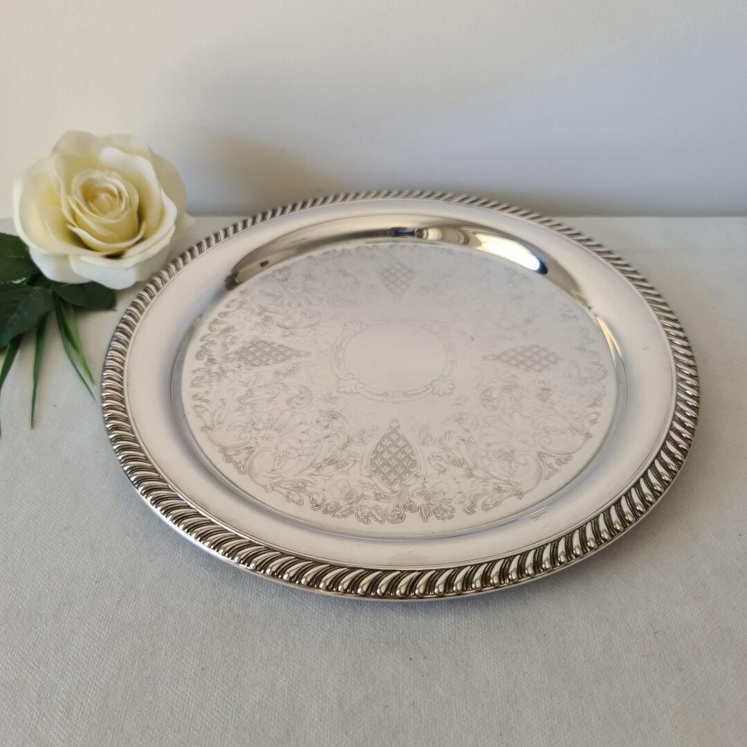 Silver Tray, Ranleigh Vintage Round Silver Plated Serving Tray, Deserts ...
