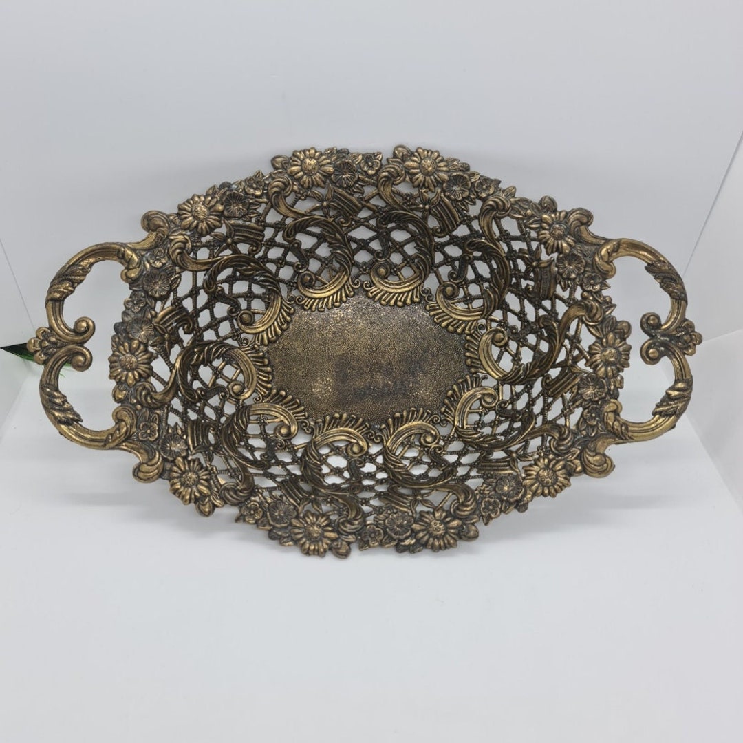 Solid Cast Brass Filigree Vintage Bowl, Ornate Basket, Made in Italy ...