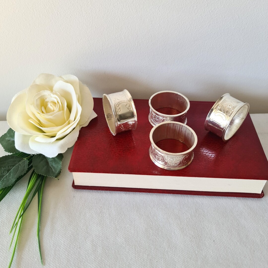 Silver Napkin Rings, Mayell England EP on Zinc Napkin Holders, Set of 4, Elevate Your Table ...