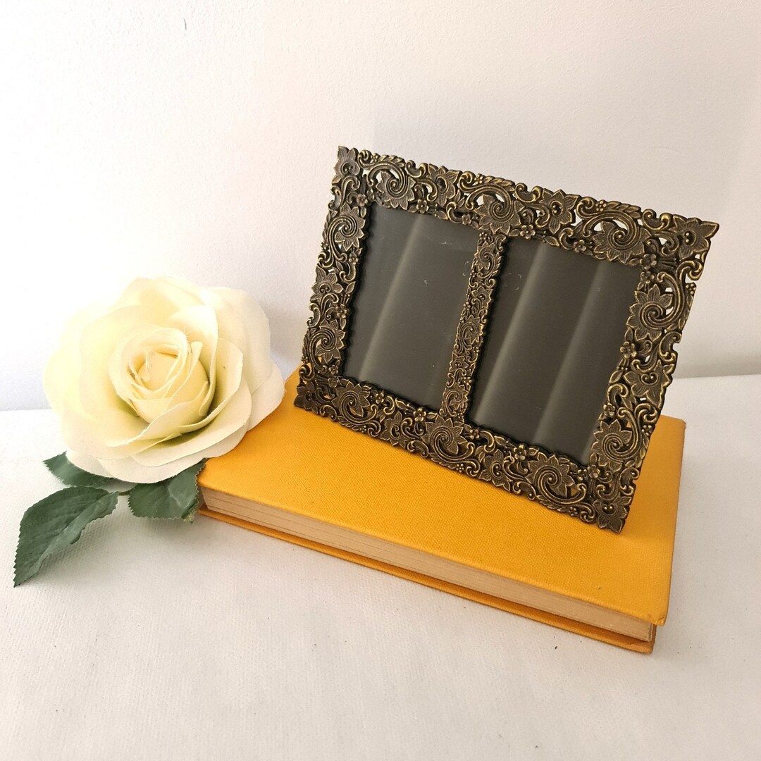 Photo Frame, Vintage Small Gold Accents Double Metal Picture Frame ...