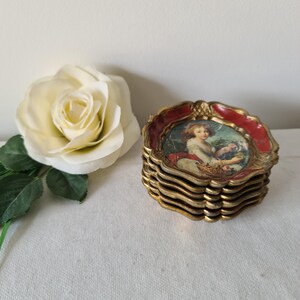 Florentine Coasters, Vintage Wood Round Handmade & Hand Painted ...