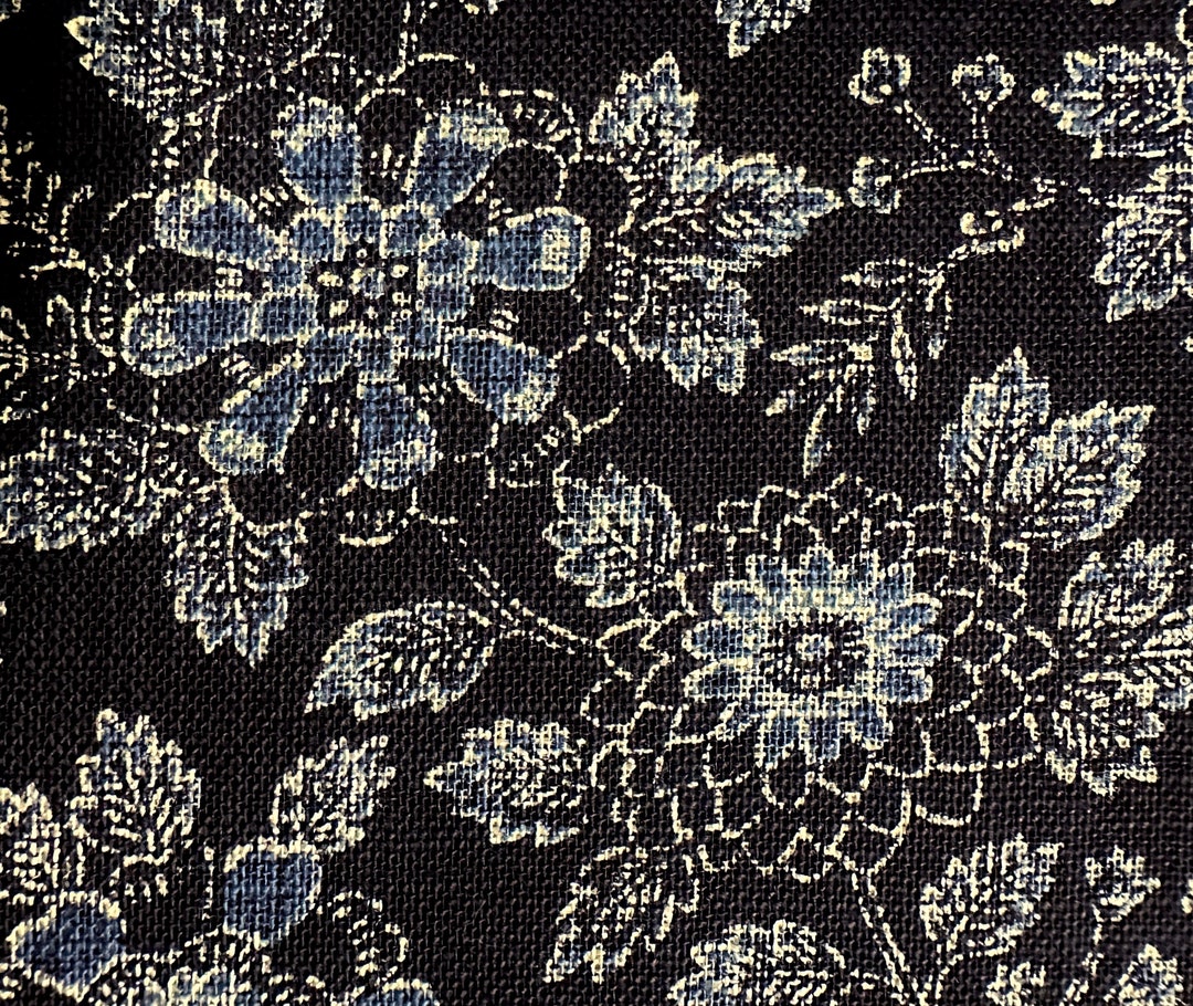 Nara Homespun Traditional Japanese Wagara Floral Garden on Indigo. All ...