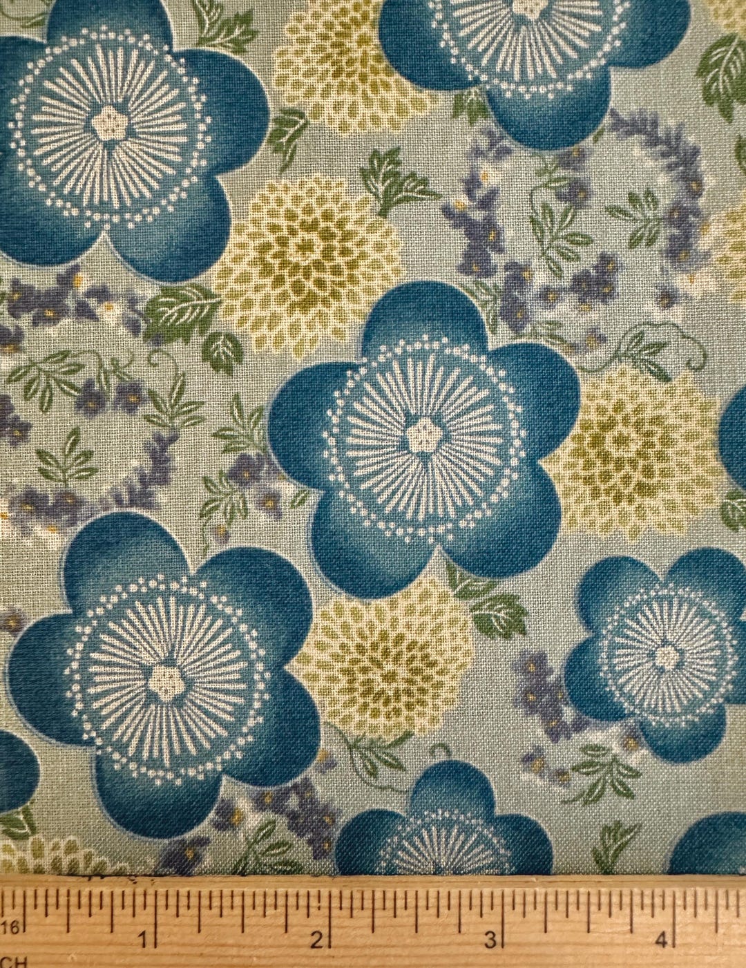 Japanese Sakura Fabric on Dusty Blue/gray Background, Kyoto Garden ...