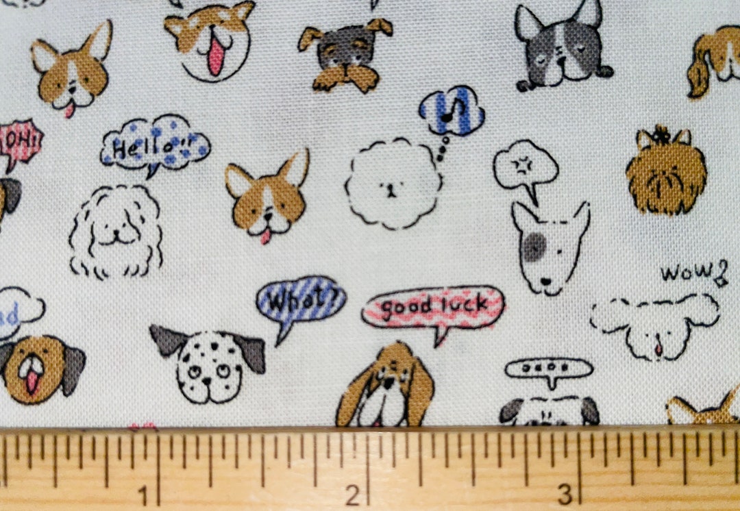Doggie "bow Wow" Fabric,eggshell Background by Kokka Fabrics From Japan, 44", 100% Cotton ...