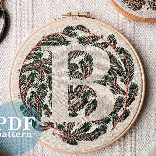 Letter B Botanical Embroidery Design Floral Monogram PDF - Etsy