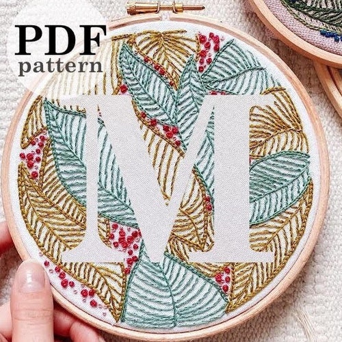 Botanical Letter m Hand Embroidery Pattern / - Etsy
